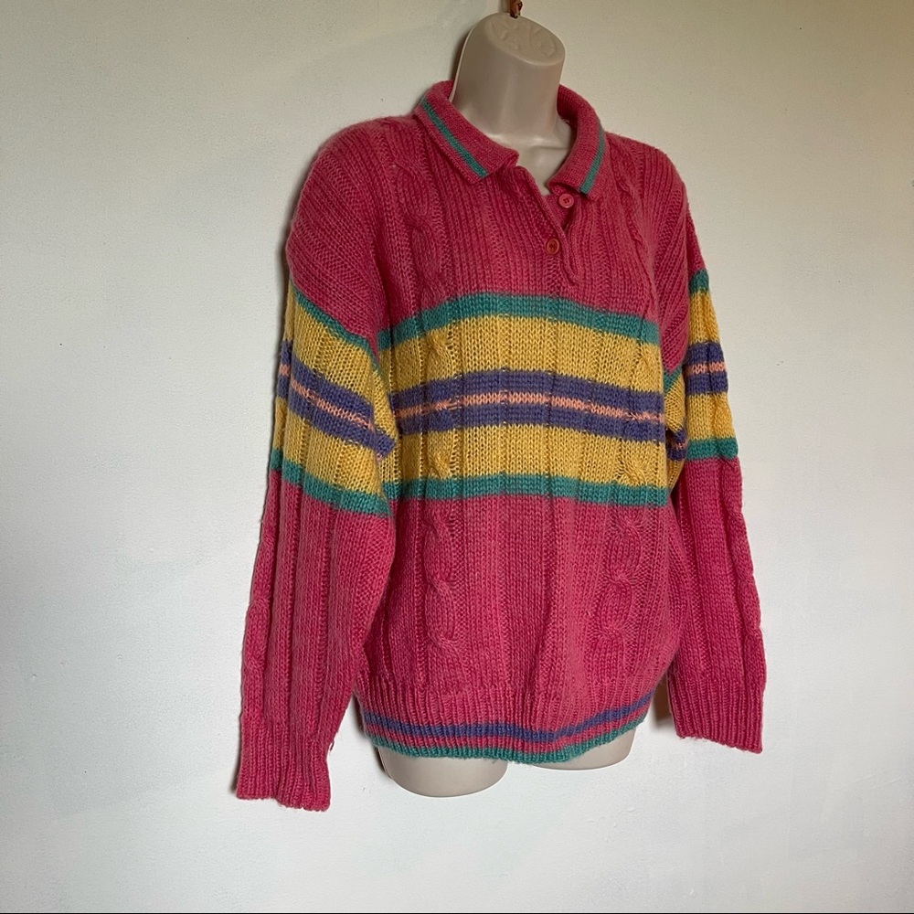 Vintage 70s Lady De Rothschild Striped Wool Collared … - Gem